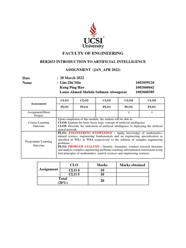 Introduction To Artificial Intelligence Assignment | PDF | Fuzzy Logic | Machine Learning