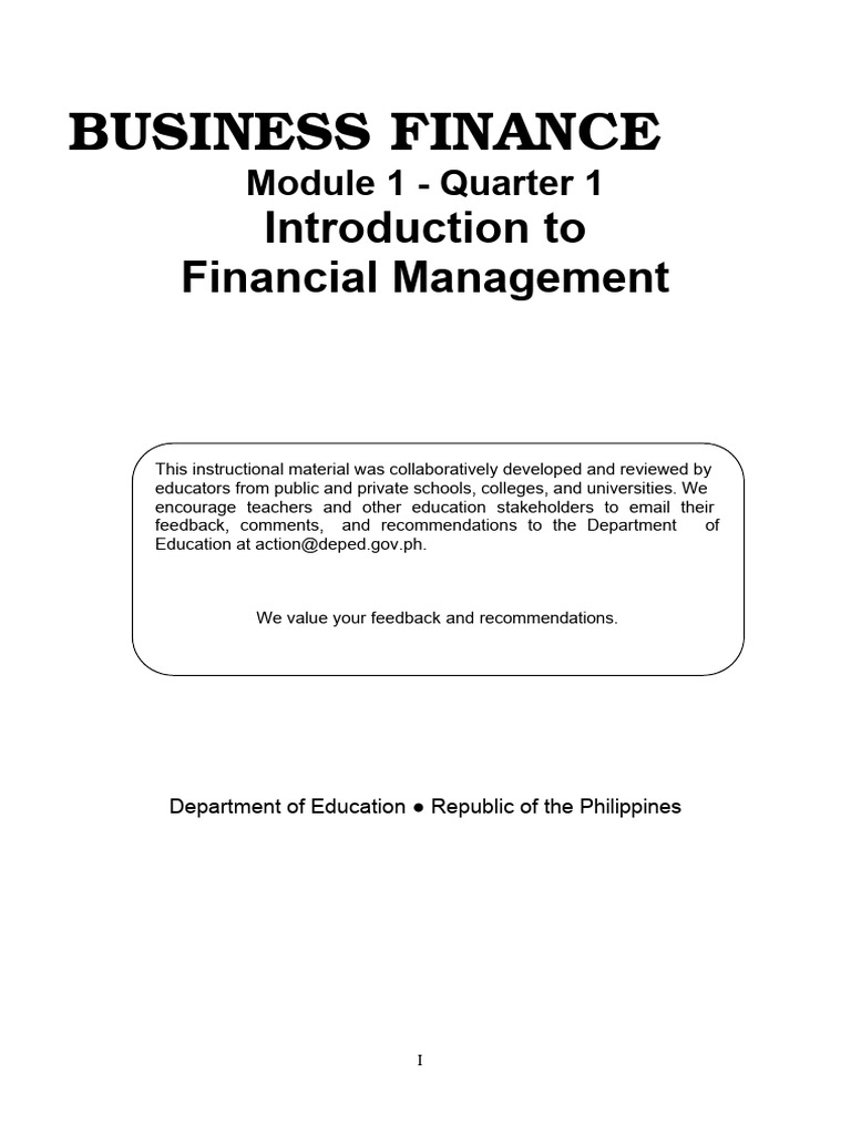 Business Finance Module 1 Overview | PDF | Financial Markets ...