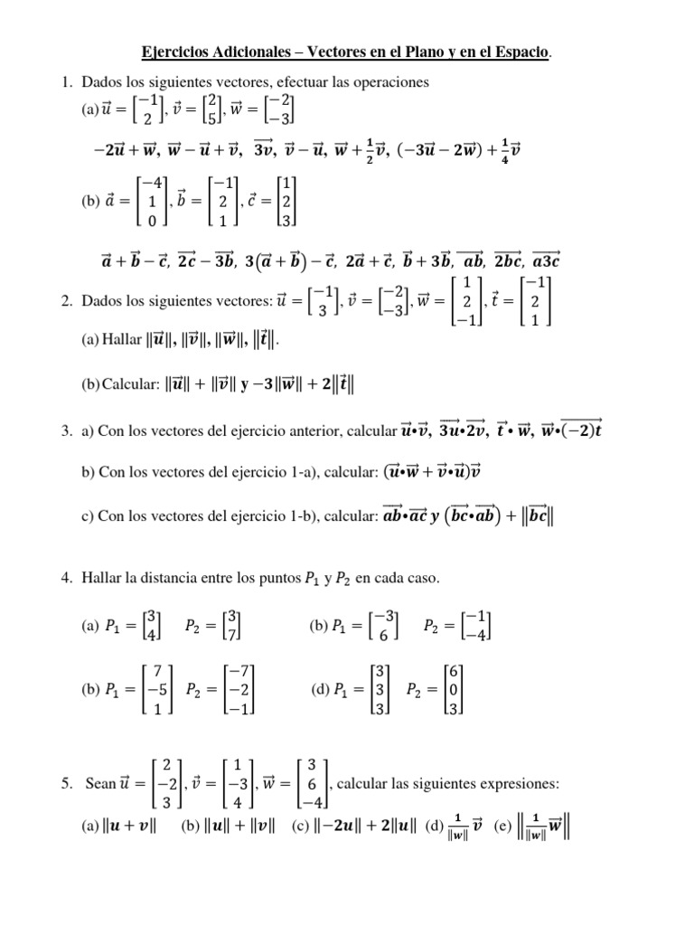 Ejercicios Adicionales vectores en r2 y r3 | PDF | Geometría | Matemáticas
