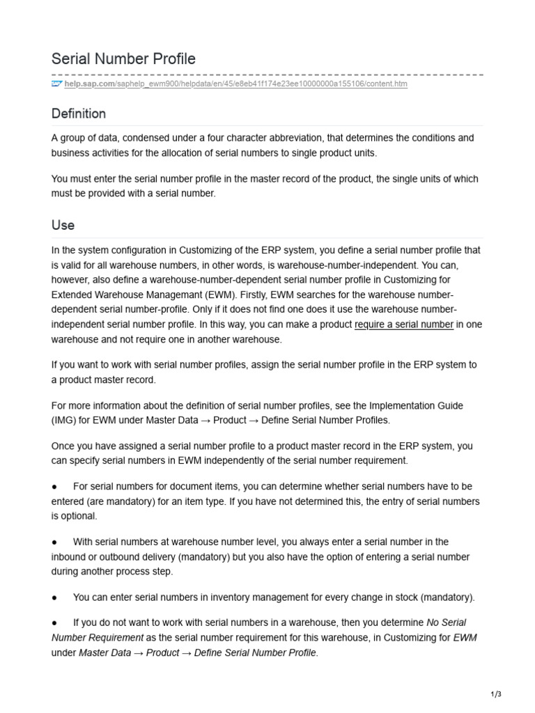 EWM Serial Number Profile | PDF | Enterprise Resource Planning ...