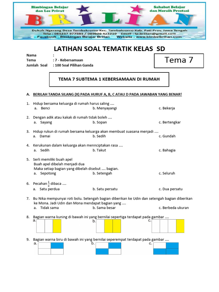 Soal Pilihan Ganda Tema 7 Kelas 2 SD Dan Kunci Jawaban | PDF