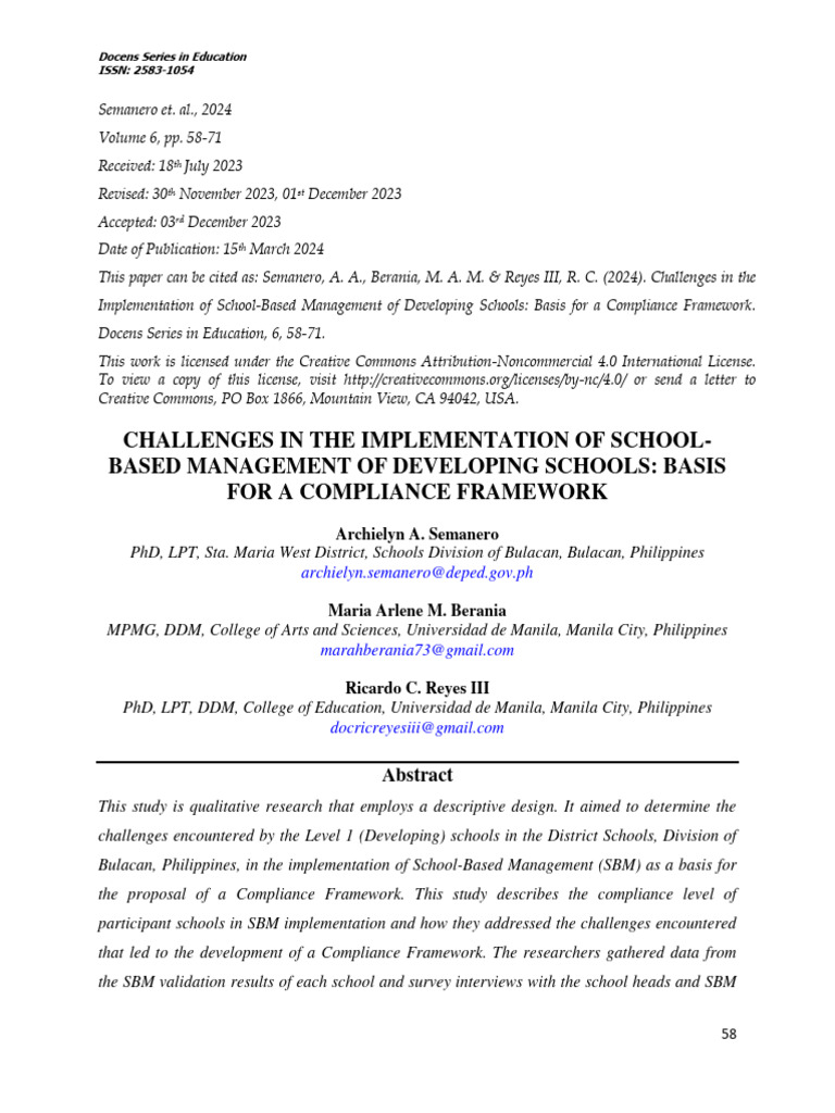 SBM Implementation Challenges in Schools | PDF | Governance | Curriculum