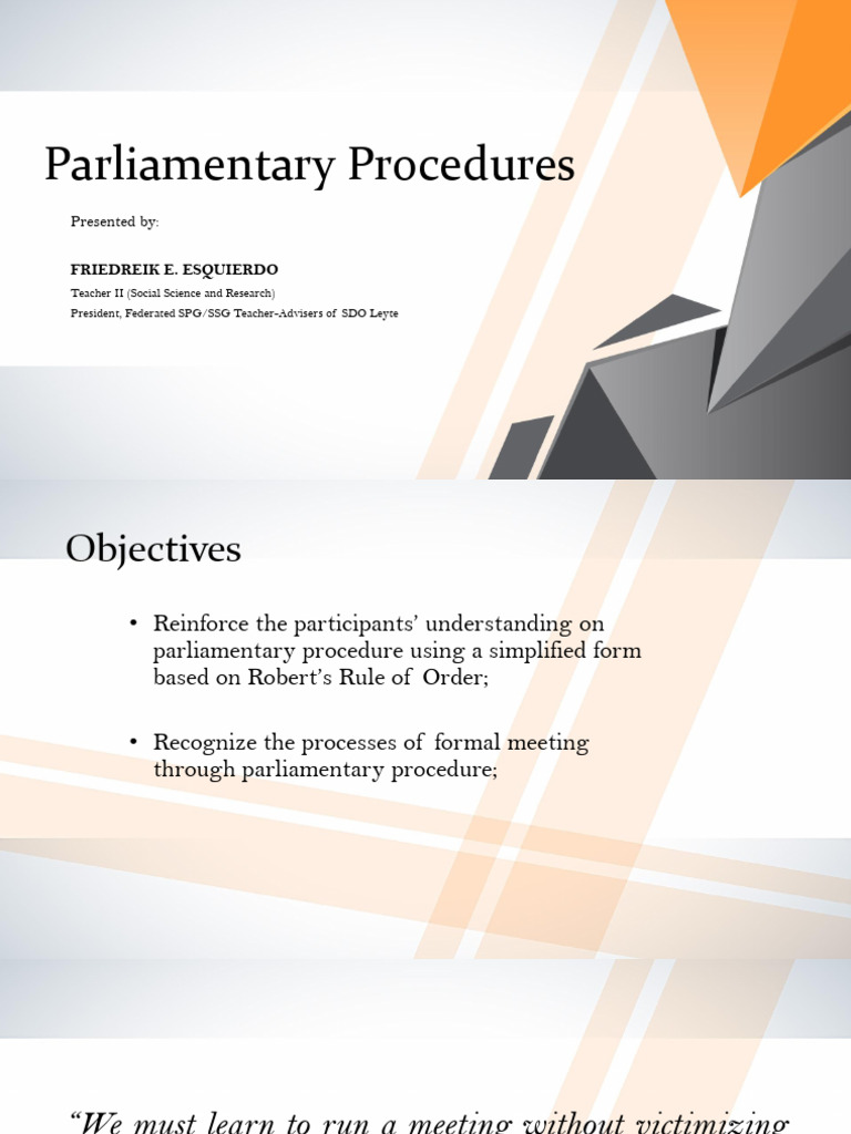 Understanding Parliamentary Procedure | PDF | Parliamentary Procedure ...