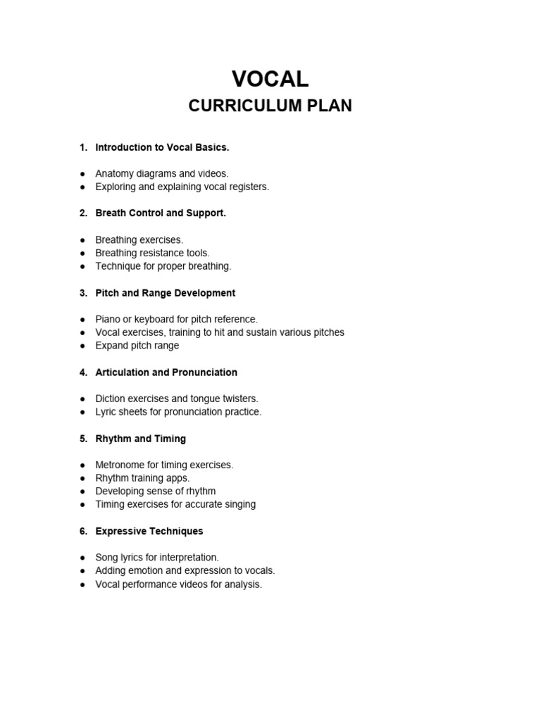 Curriculum Plan (Vocal) PDF | PDF