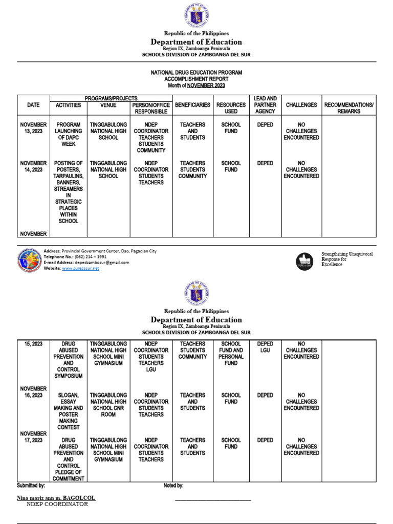 NDEP Accomplishment Report Template | PDF