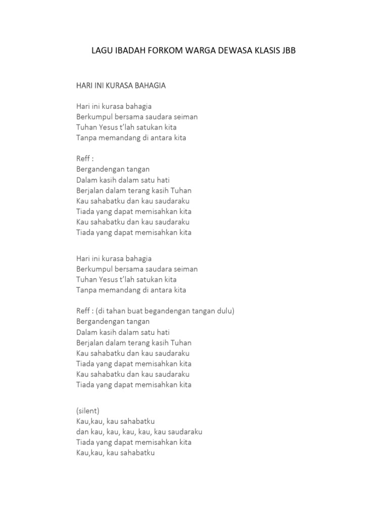 Lagu Ibadah Forkom Warga Dewasa Klasis JBB | PDF | Puisi