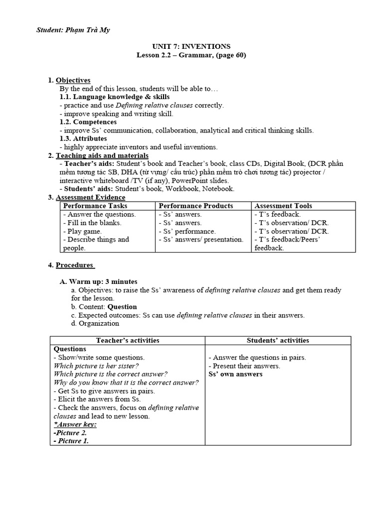 Unit 7 Lesson 2.2: Defining Clauses | PDF | Question | Sentence ...