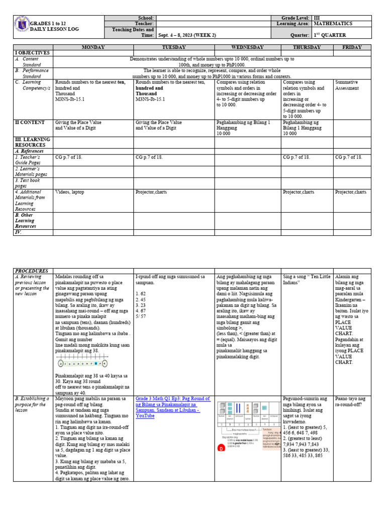 DLL - Mathematics 3 - Q1 - W2 | PDF