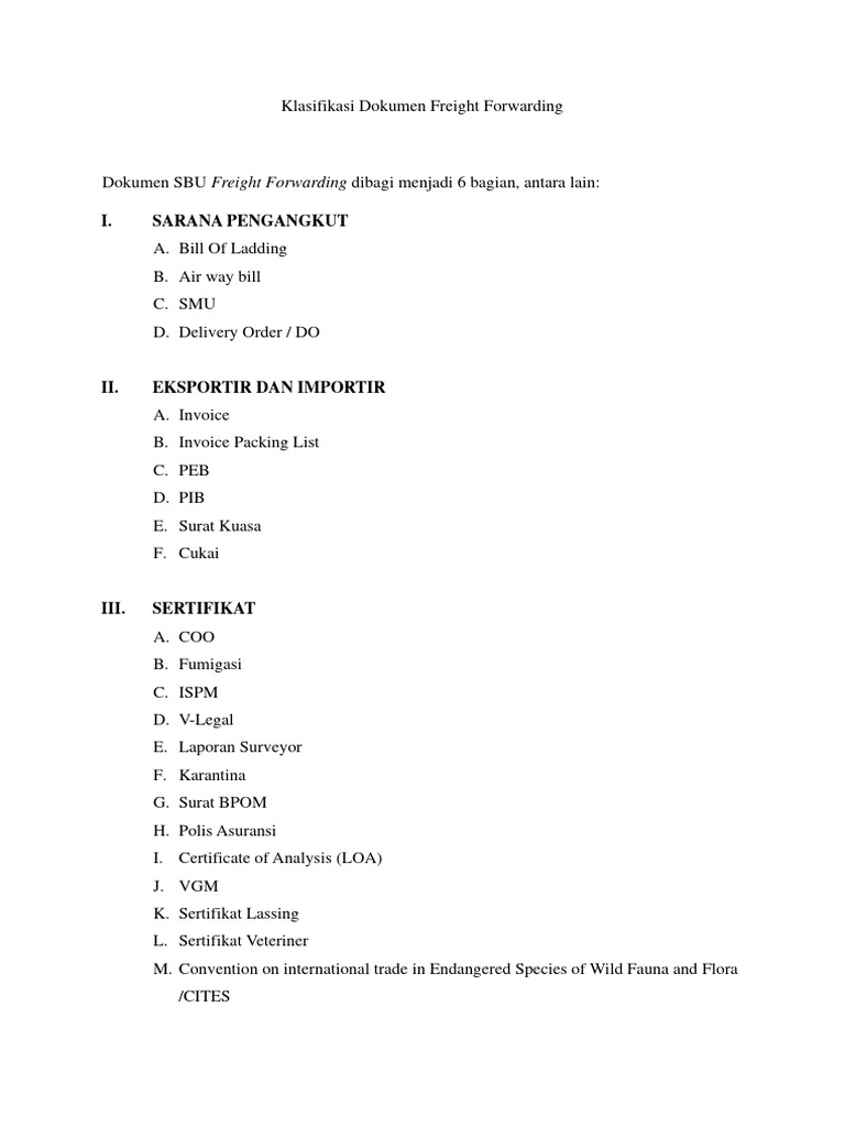Klasifikasi Dokumen Freight Forwarding | PDF