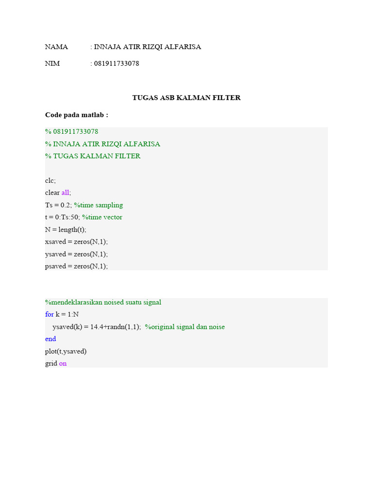 Innaja Atir - Tugas Kalman Filter | PDF | Metode & Bahan Ajar | Komputer