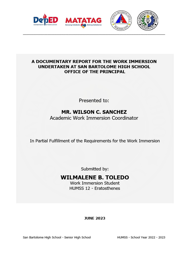 Work Immersion Report Summary | PDF | Schools | Learning