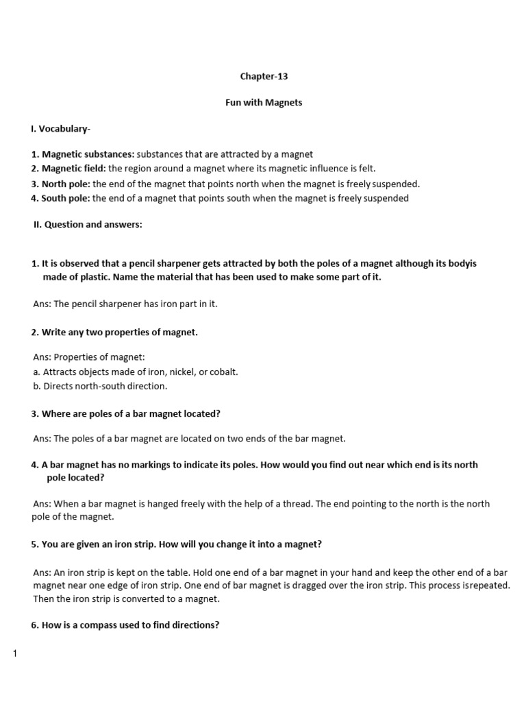 Grade 6 Science Notes Term II Magnets Lesson | PDF | Magnet | Compass