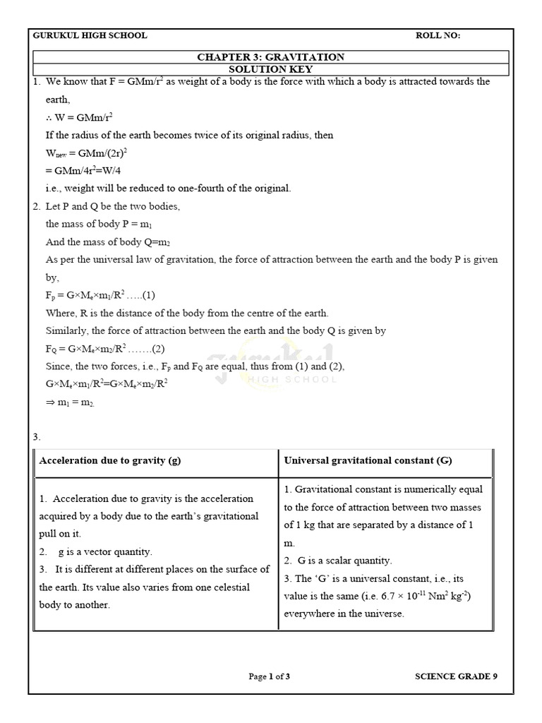 9 Gravitation - Solutions | PDF | Force | Gravity