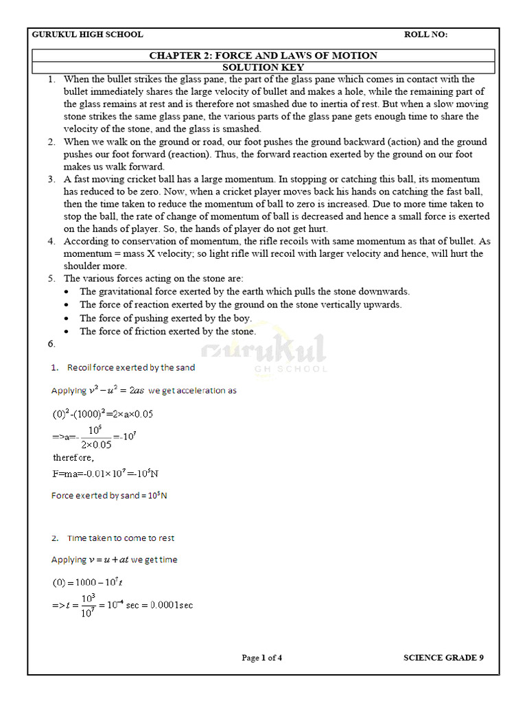 9 Force and Laws of Motion - Solutions | Download Free PDF | Force ...