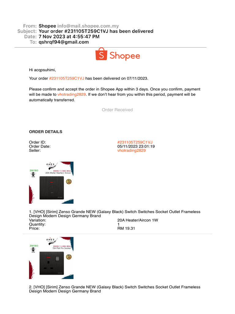 Order Confirmation for Shopee Purchase | PDF | Manufactured Goods ...