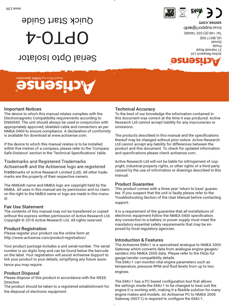 OPTO 4 Quick Start Guide Issue 3.00 | PDF | Usb | Information And Communications Technology