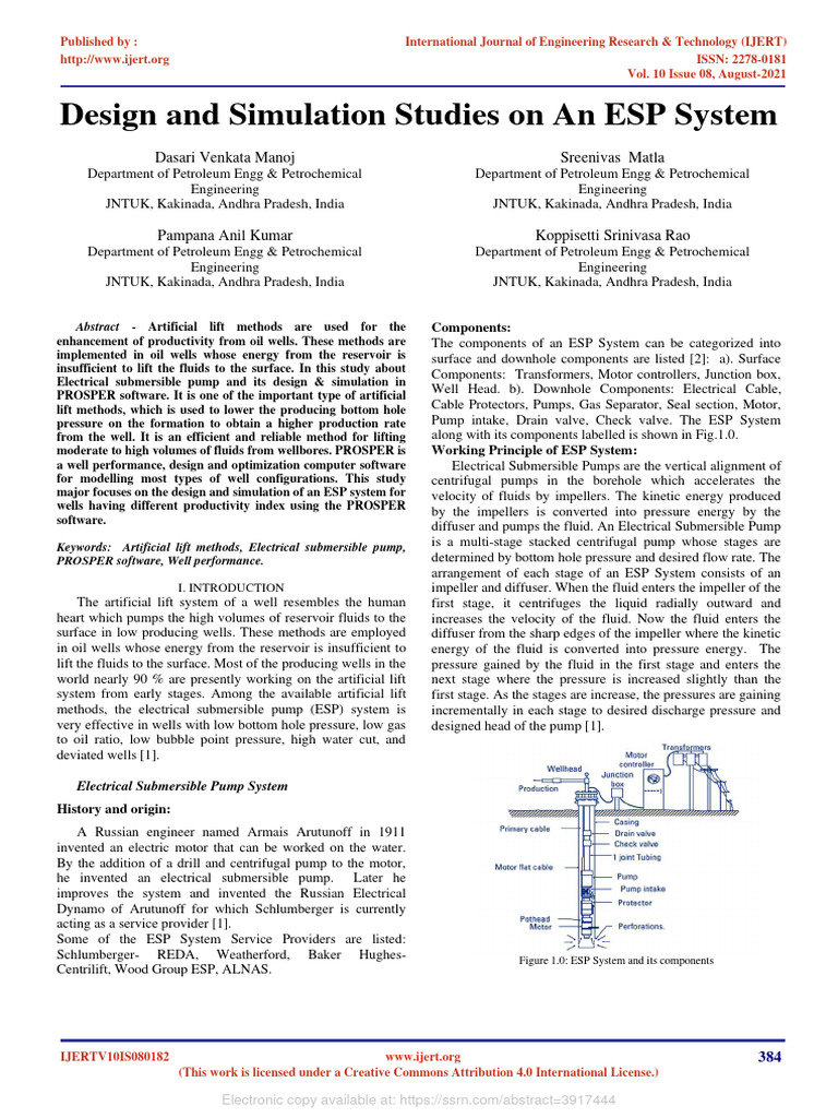 Design and Simulation Studies On ESP System | PDF | Pump | Petroleum Reservoir