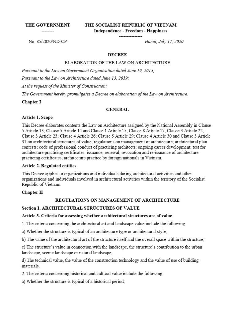 Decree 85 - 2020 - ND-CP Guides To Arch Law | PDF | Architect | Real ...