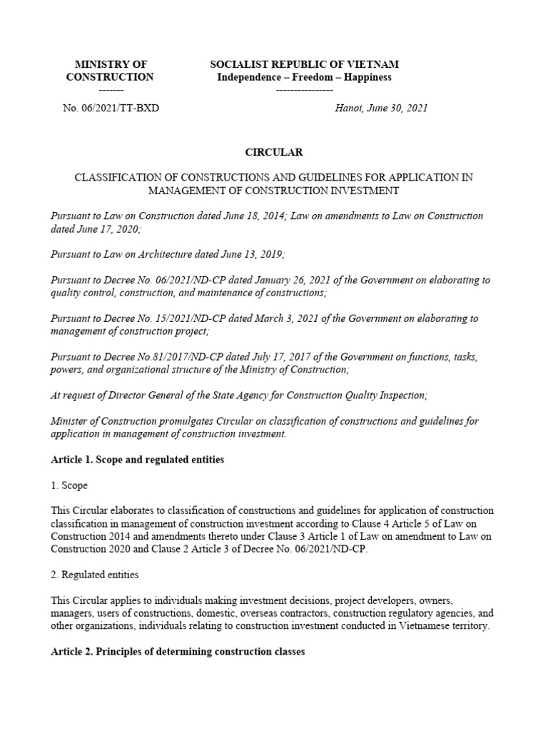 210631_Circular 06_2021_TT-BXD_Classification of Constructions | PDF ...