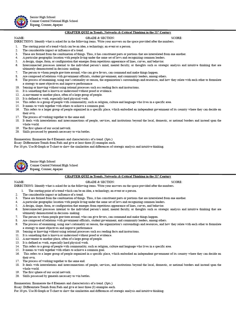TNCT Chapter Quiz | PDF | Thought | Rationality