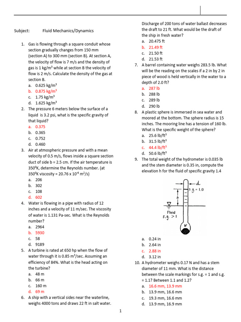 Fluid Mechanics Questionnaire | PDF | Pressure | Pump