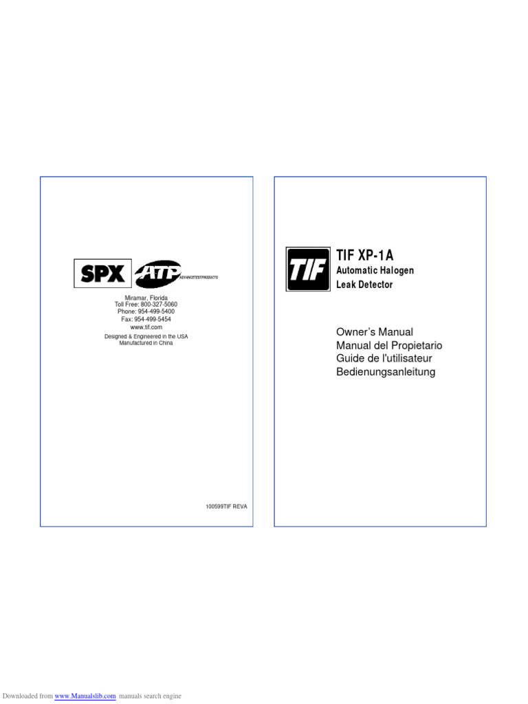 SF6 Leak Detector TIF XP-1A Manual | PDF