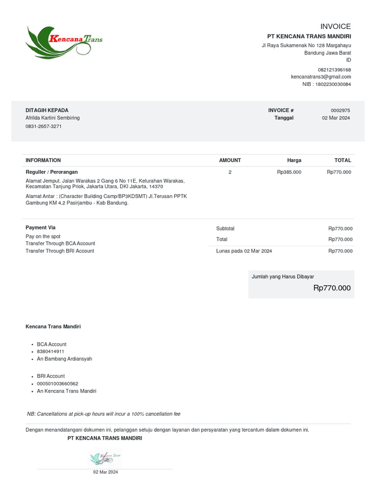 Invoice Kencana Trans Mandiri Maret 2024 | PDF