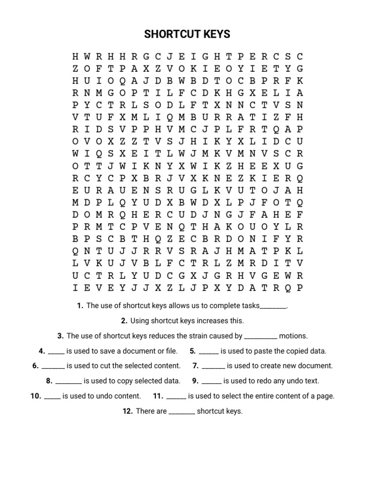 Shortcut Keys - Word Search Labs | PDF | Computing