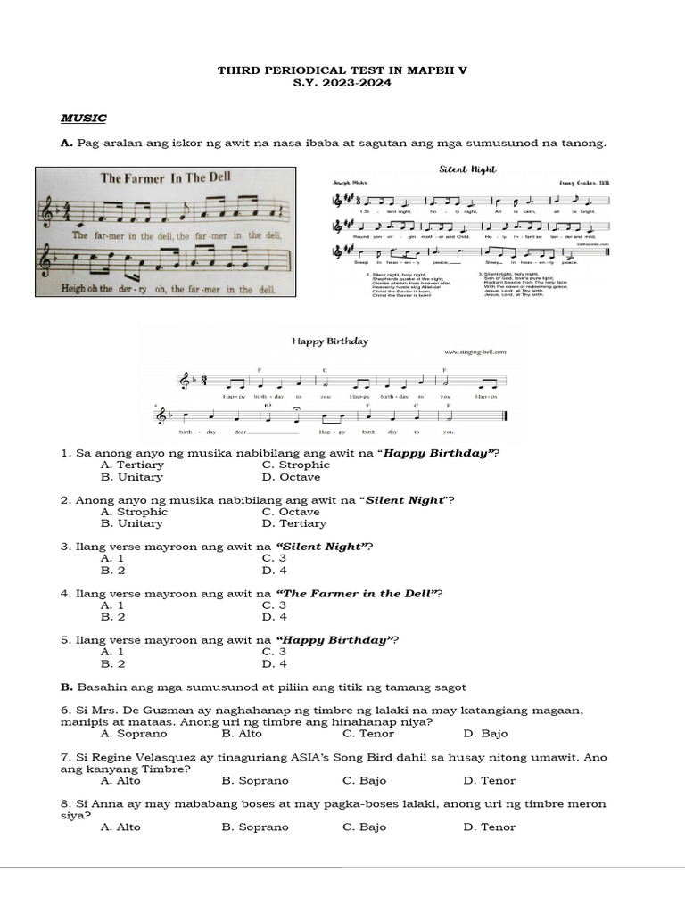 Third Periodical Test In Mapeh 5 Sy 2023 2024 Pdf