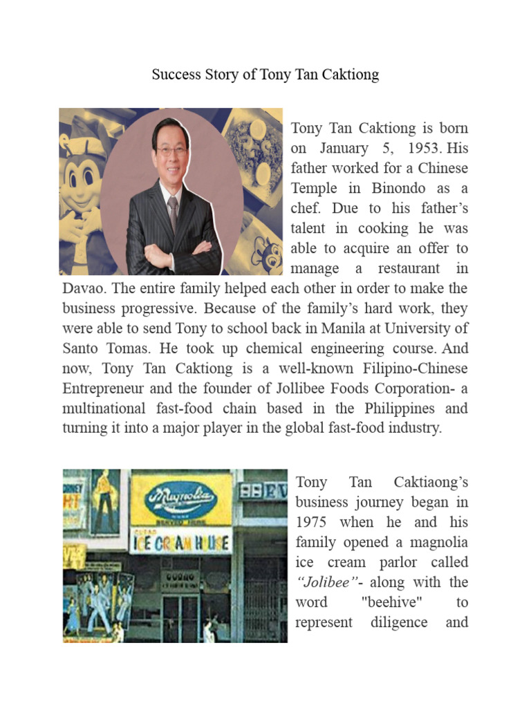 Success Story of Name of Tony Tan Caktiong | PDF | Hamburgers | Fast Food