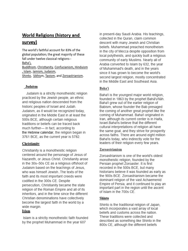 World Religion HISTORY AND SURVEY | PDF | Monotheism | Muhammad