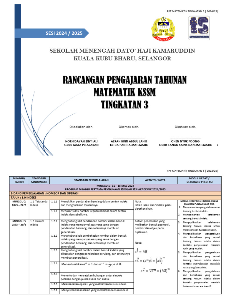 RPT KSSM Matematik T3 2024:25 | PDF