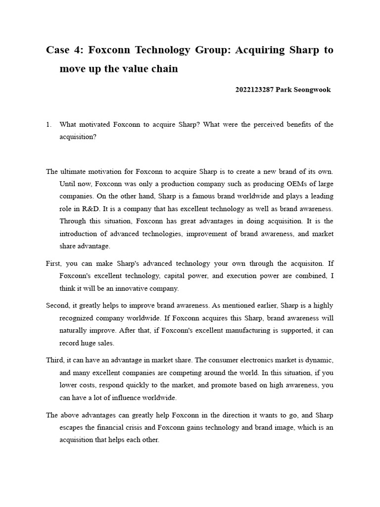 Foxconn's Strategic Acquisition of Sharp | PDF | Brand | Mergers And ...
