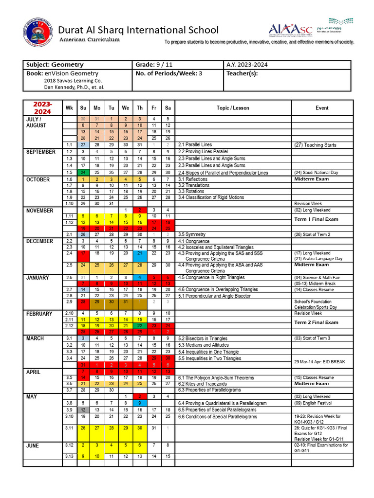 G9&11 Geometry Term Plan 2023-2024 | PDF | Triangle | Classical Geometry