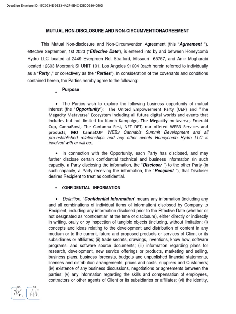 Mutual Nondisclosure and Noncircumvention Agreement Between Amir Mogharabi.1 | PDF ...