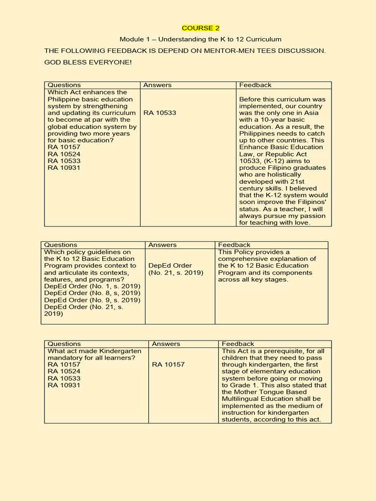 Tip Course 2 Answer | PDF | Learning | Curriculum