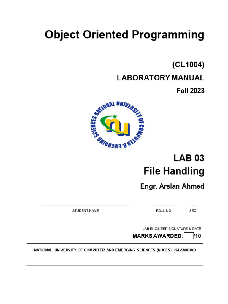 OOP Lab 903 File Handling | PDF | Computer File | String (Computer Science)