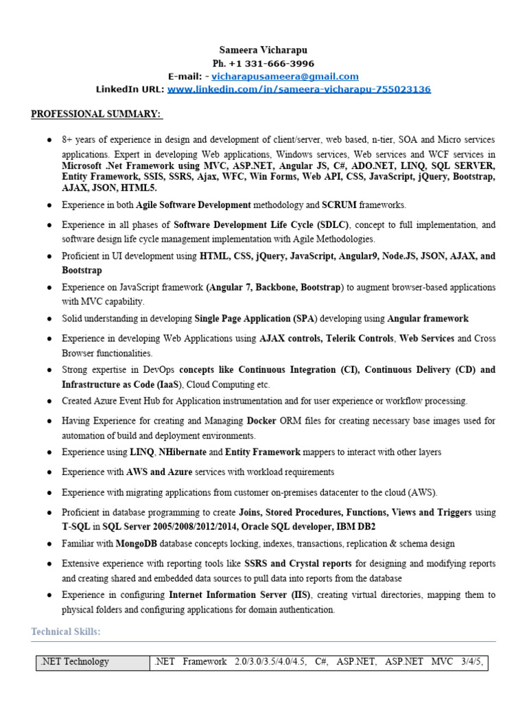 Sameera - DOT NET DEVELOPER | PDF | Microsoft Sql Server | World Wide Web
