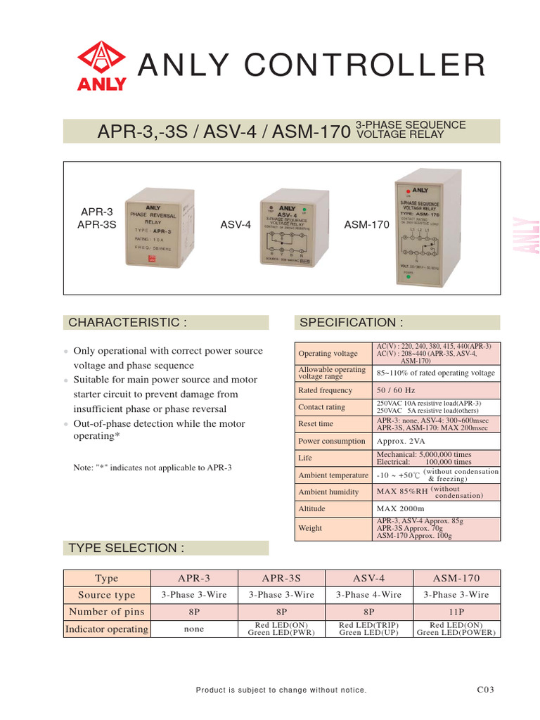 3-Phase Voltage Relay Specifications | PDF | Alternating Current | Relay