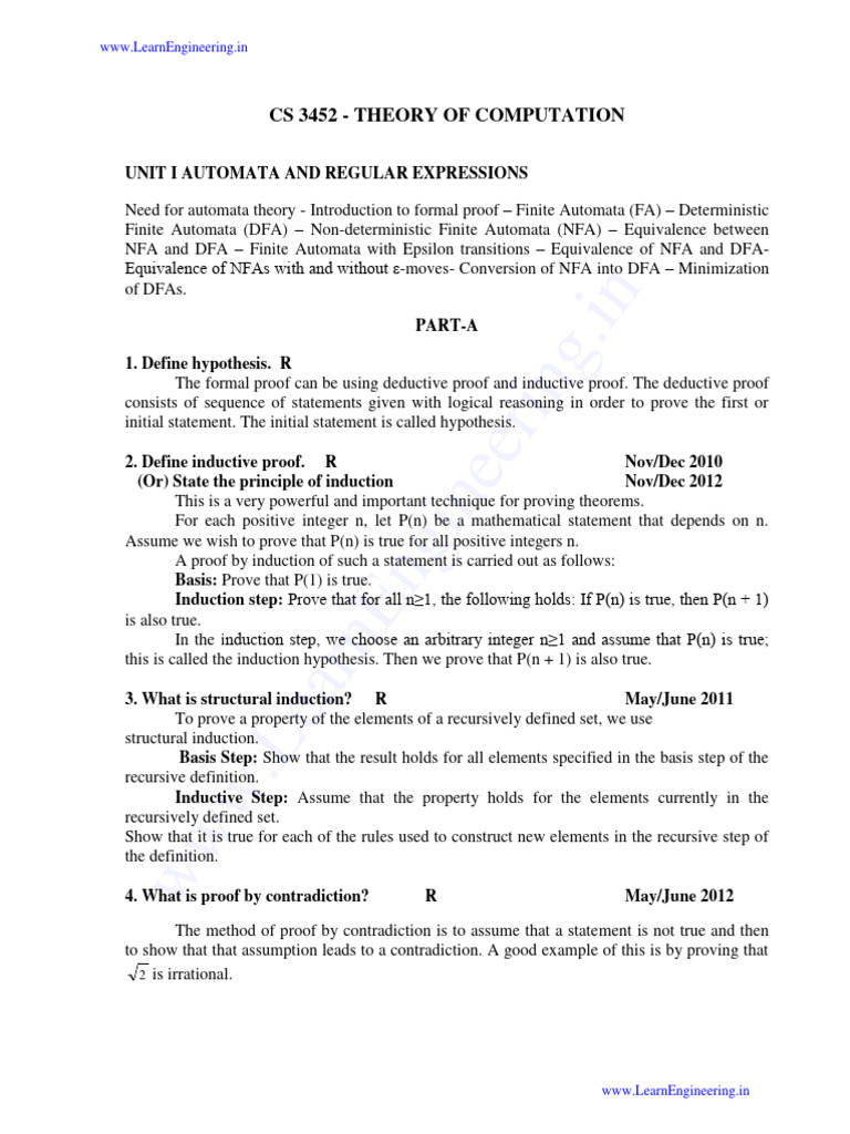 Cs3452 Theory of Computation - by WWW - Learnengineering.in | PDF | Mathematical Proof | Regular ...