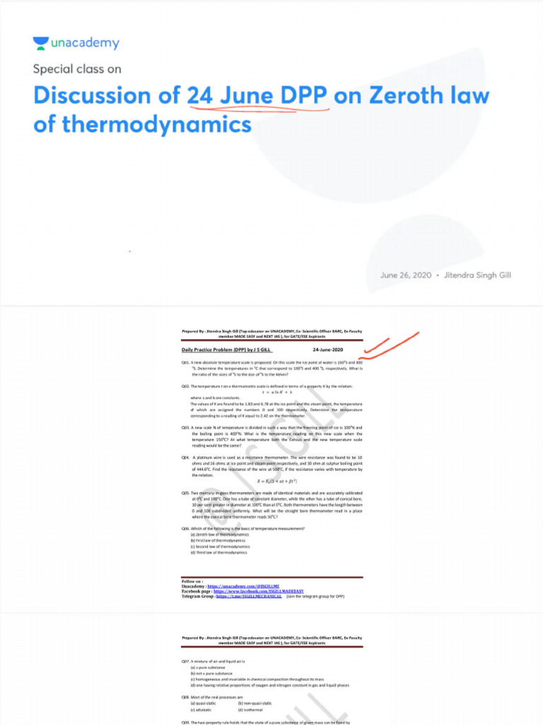 Discussion of 24 June DPP On Zeroth Law of Thermodynamics With Anno | PDF
