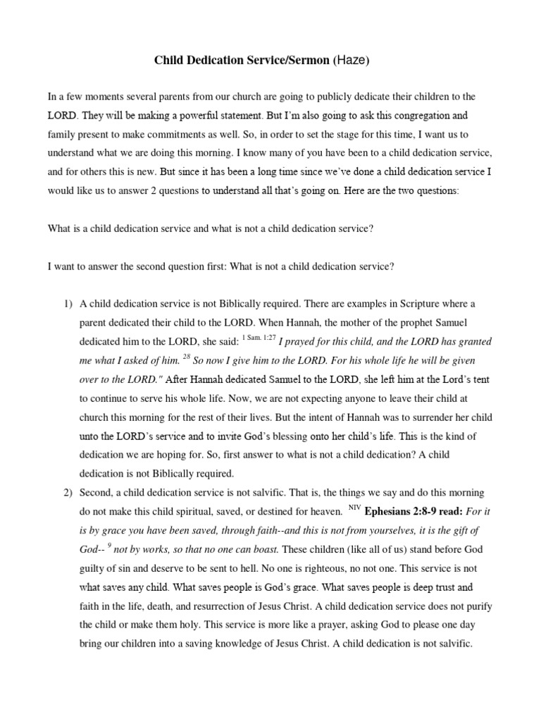 Child Dedication Service | PDF | Baptism | Jesus