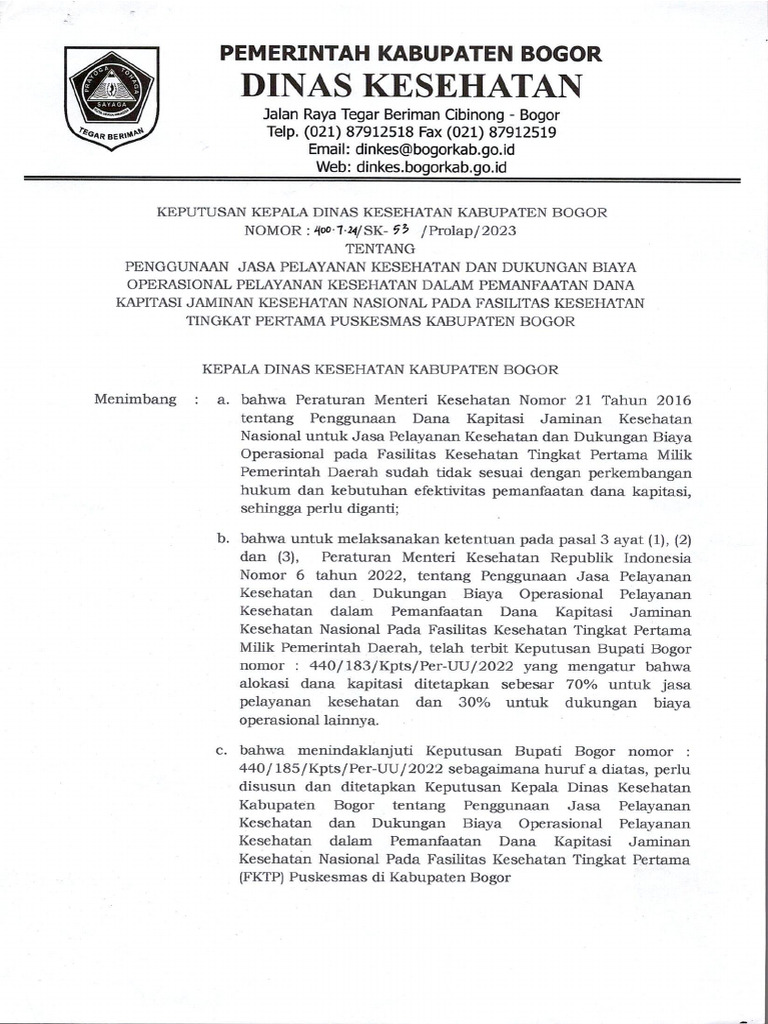 SK Penggunaan Jaspel Kes Dan Dukungan Biaya Operasional Pelay Kes DLM Pemanfaatan Dana Kapitasi ...