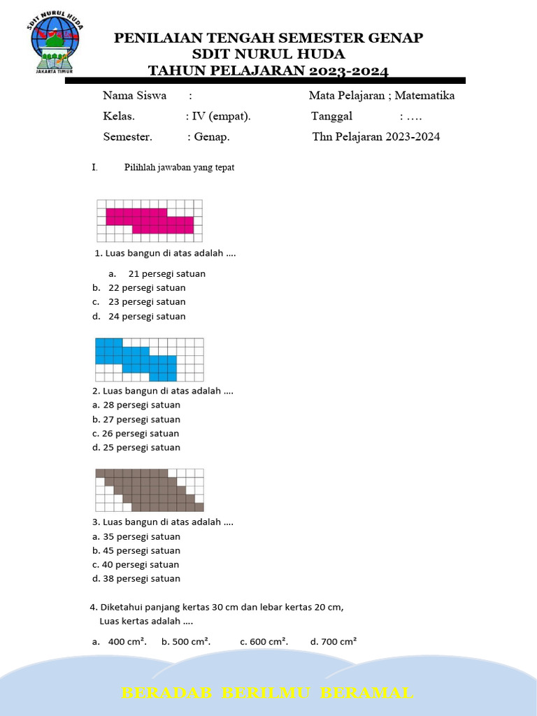 PTS Genap MTK Kls 4 SDIT NH | PDF | Metode & Bahan Ajar