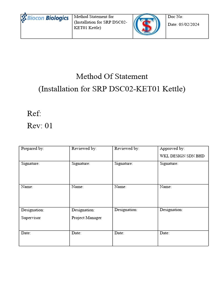 MOS Kettle Installation | PDF | Manufactured Goods