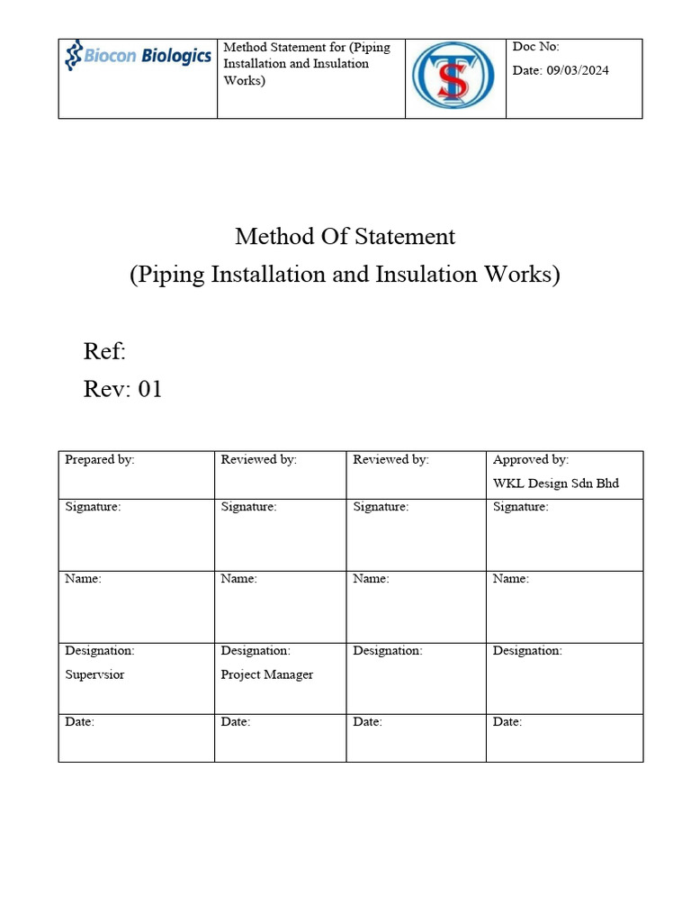 MOS Piping Works | PDF | Crane (Machine) | Pipe (Fluid Conveyance)