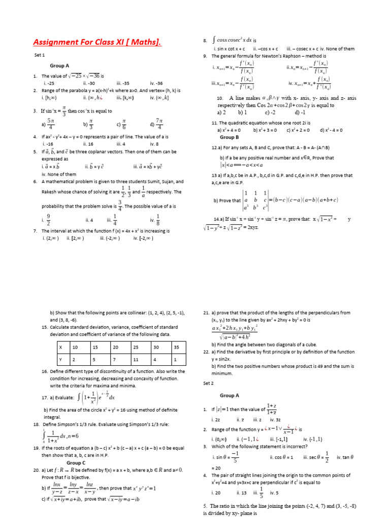 Assignment of Class 11 Science | PDF | Abstract Algebra | Algebra