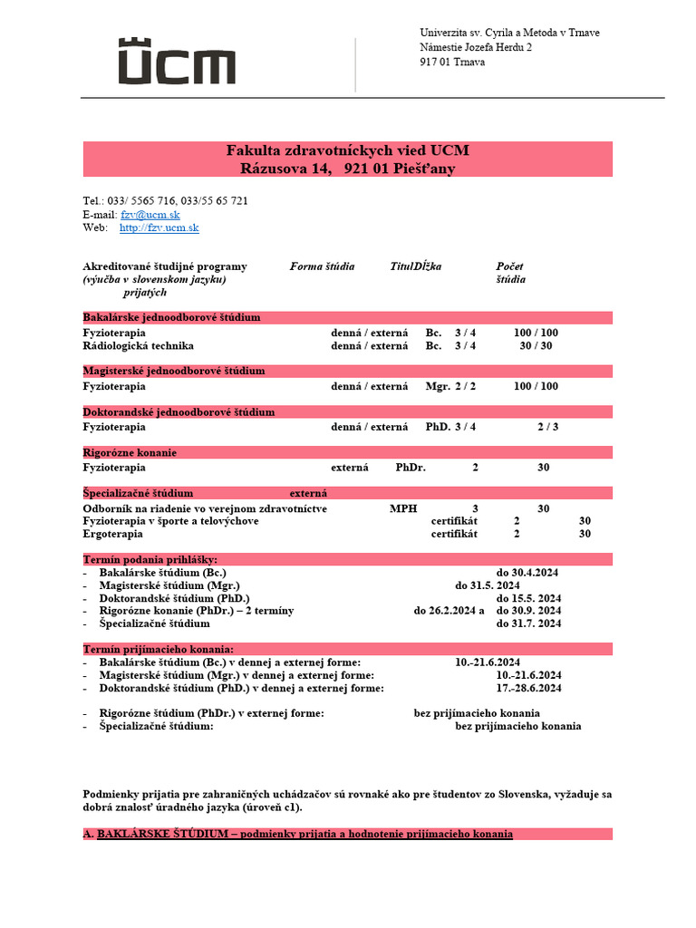 Fakulta Zdravotníckych Vied UCM | PDF