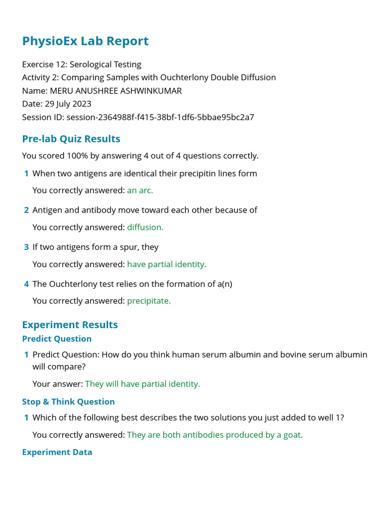 PhysioEx Exercise 12 Activity 2 | PDF | Antibody | Serum (Blood)