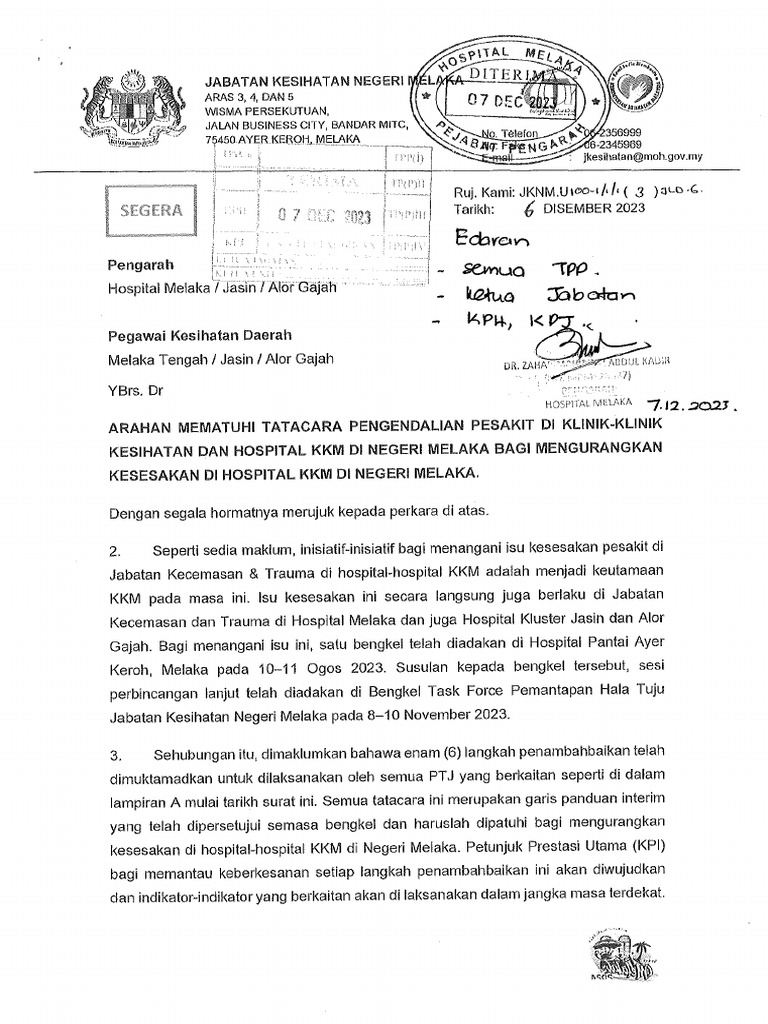 Arahan Mematuhi Tatacara Pengendalian Pesakit Di Klinik-Klinik ...